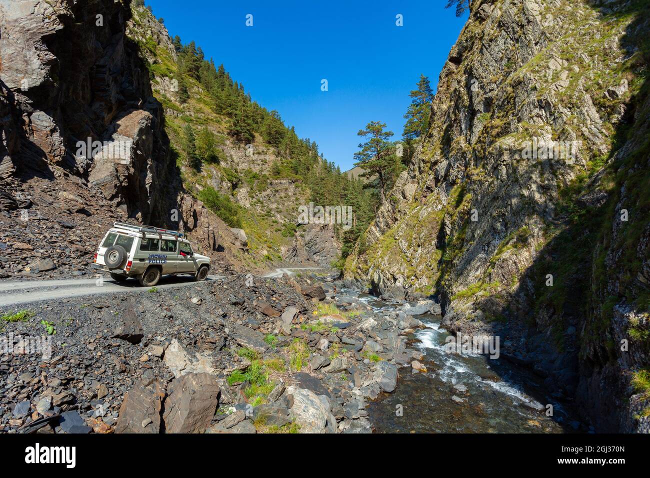 Dangerous mountain road in Tusheti, travel across Georgia Stock Photo ...