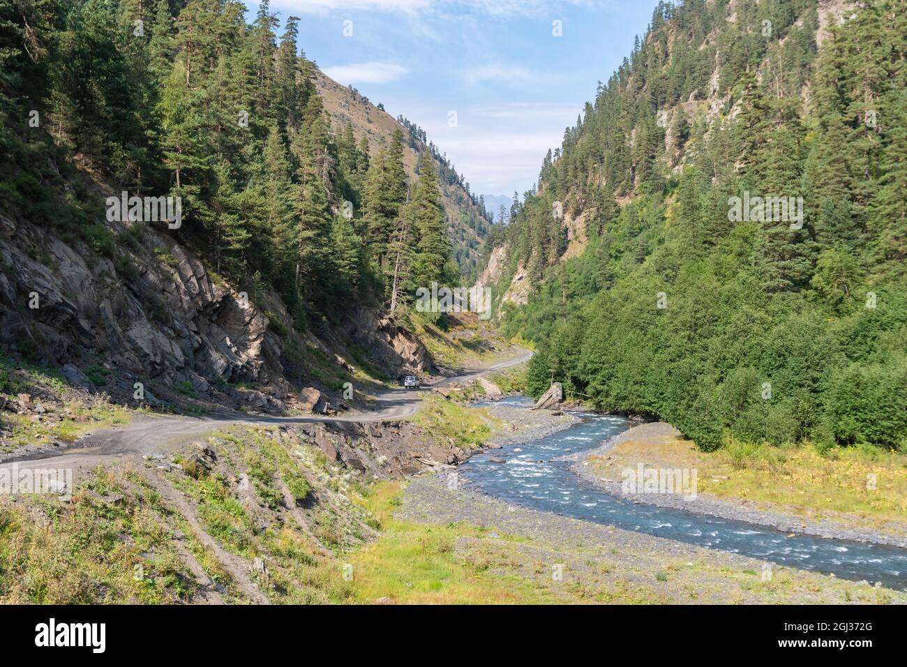 Dangerous mountain road in Tusheti, travel across Georgia Stock Photo ...