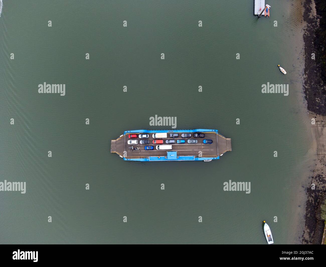 King harry ferry on the fal river aerial drone cornwall uk Stock Photo ...