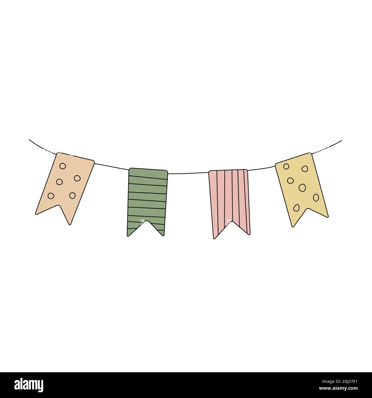Party garland with flags in doodle style. Vector color illustration isolated on white background ...