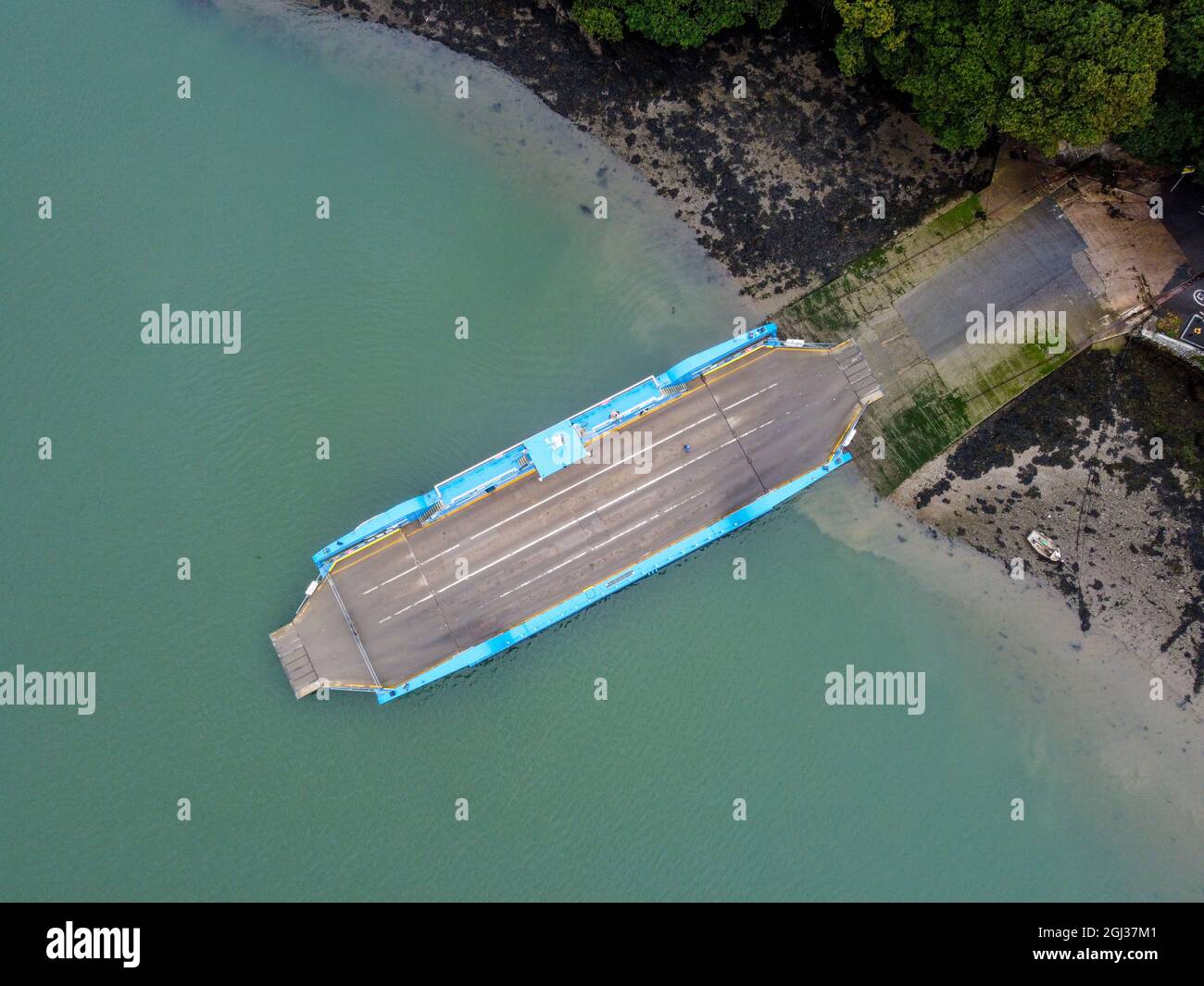 King harry ferry on the fal river aerial drone cornwall uk Stock Photo ...