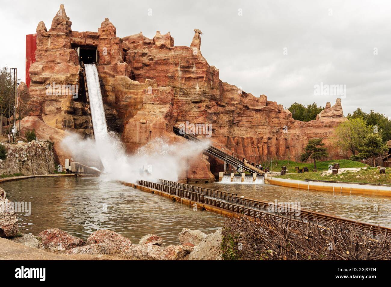 Fun water roller coaster in amusement park at summer Stock Photo - Alamy