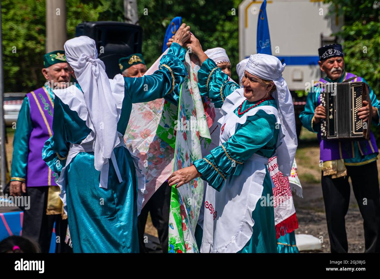 Kazan, Russia, June 26 2021. The Tatar ethnic holiday Sabantuy, end of ...