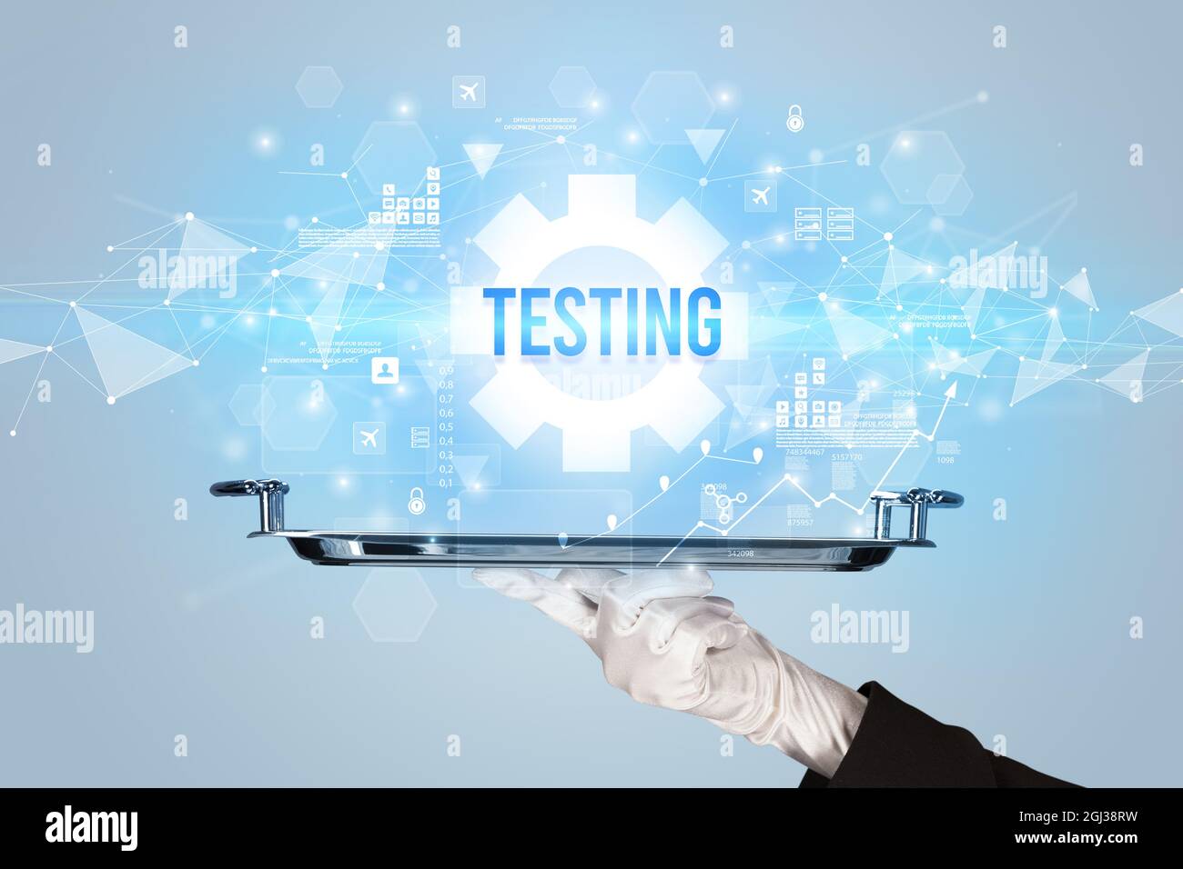 Waiter serving new technology concept Stock Photo - Alamy