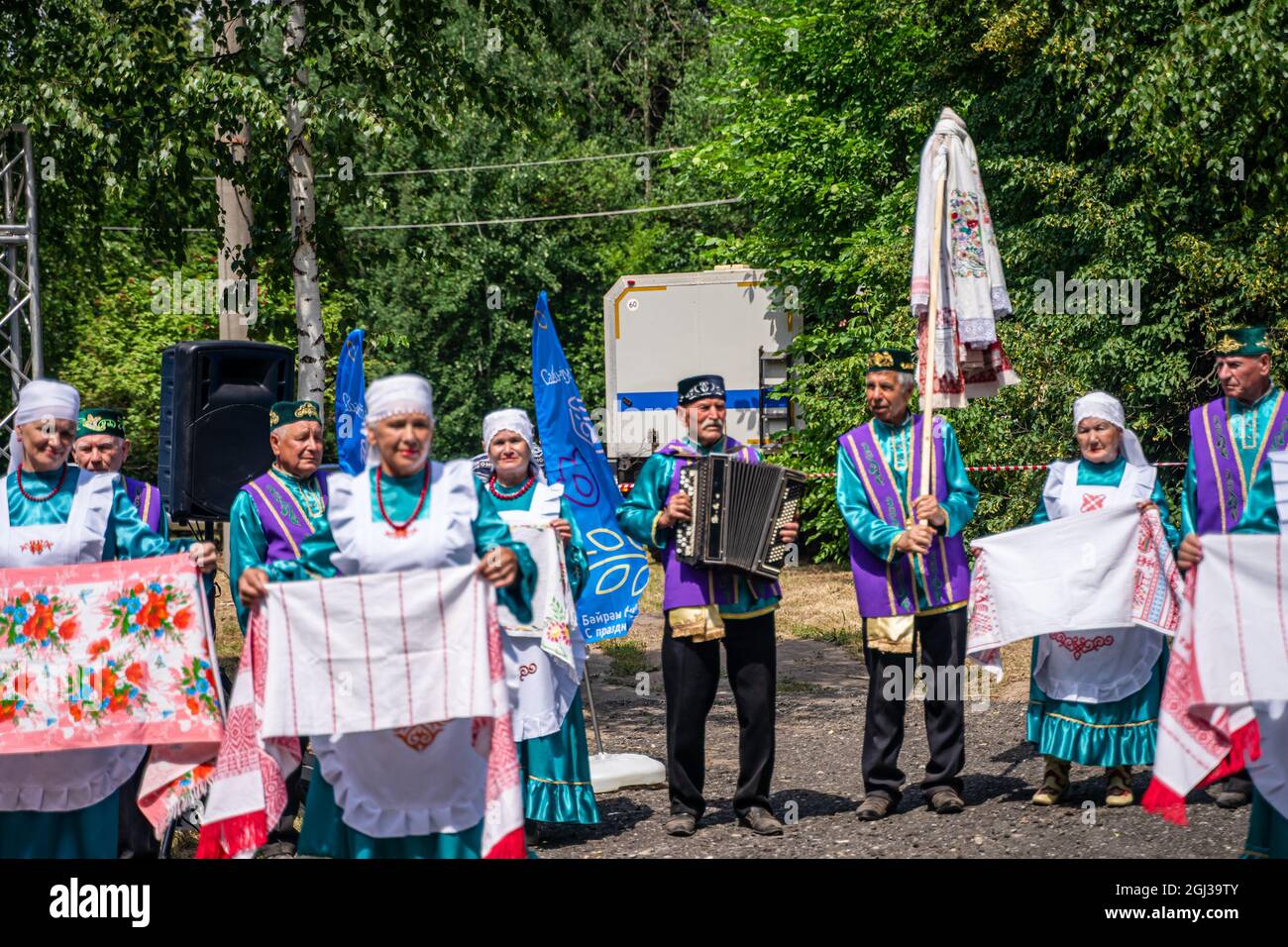 Kazan, Russia, June 26 2021. The Tatar ethnic holiday Sabantuy, end of ...