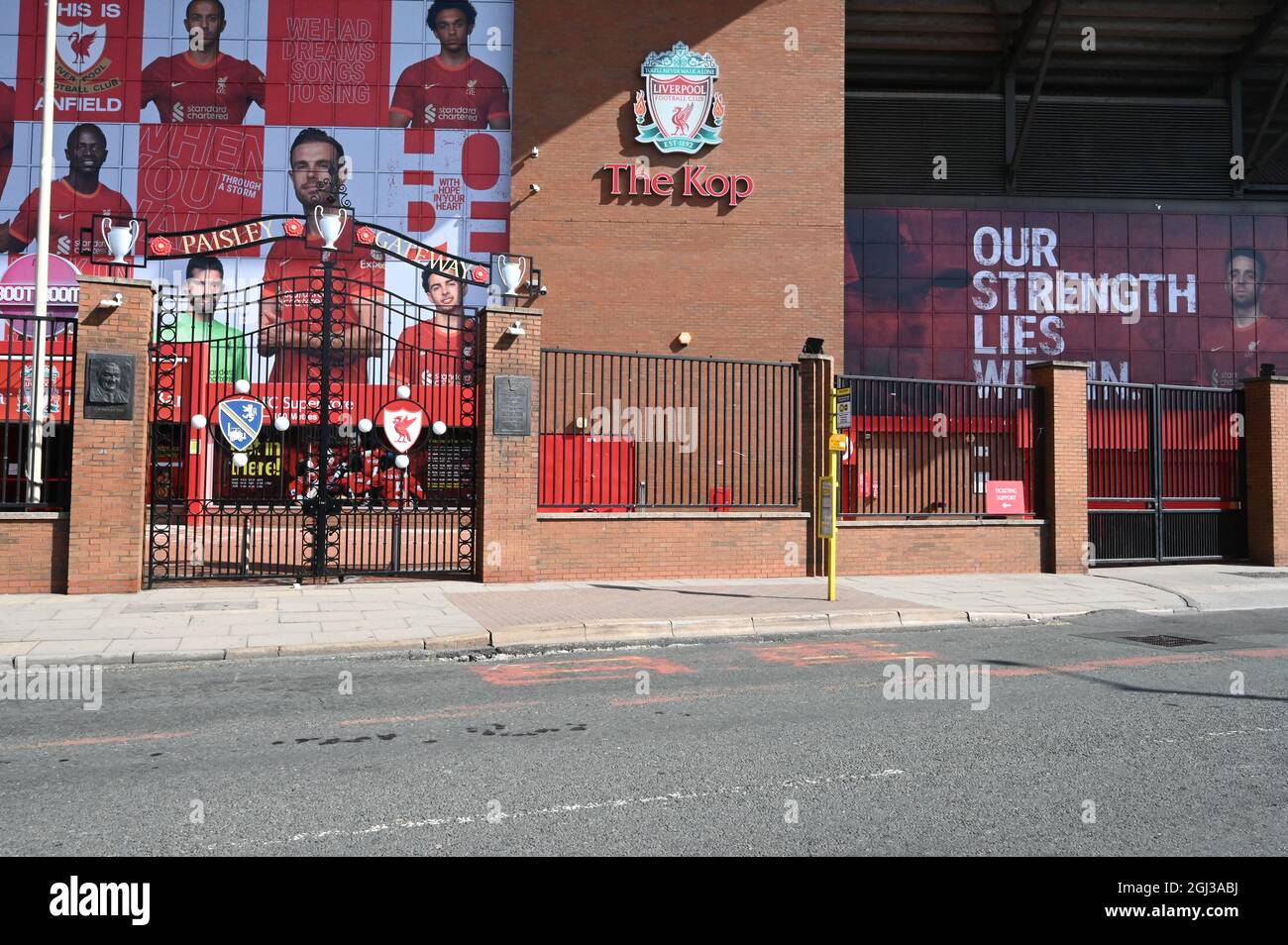 Exterior of Liverpool Anfield Football ground Stock Photo - Alamy