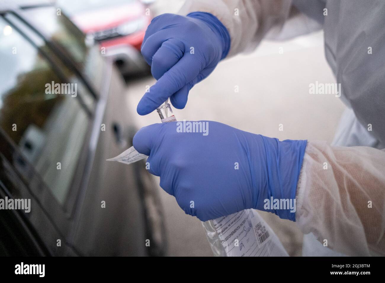 Screening center and PCR testing for people in vehicles at the Liege ...