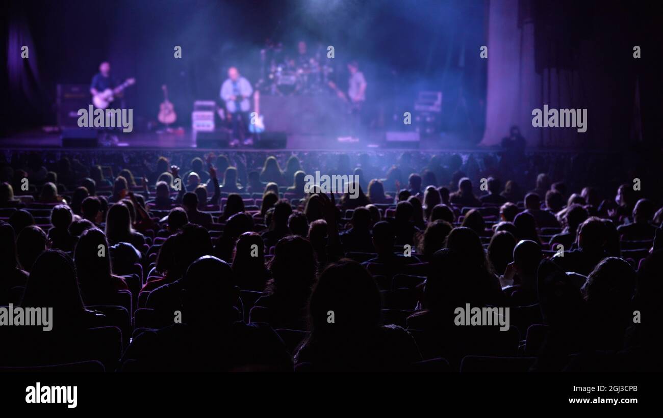 Group of happy people enjoying a rock concert Stock Photo - Alamy