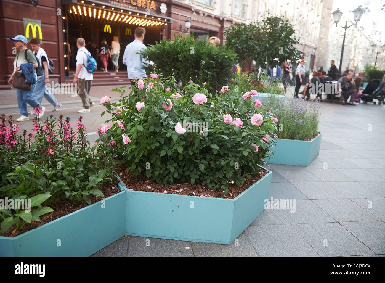 Moscow, Russia - 31 August, 2021, Nikolskaya street is decorated with ...