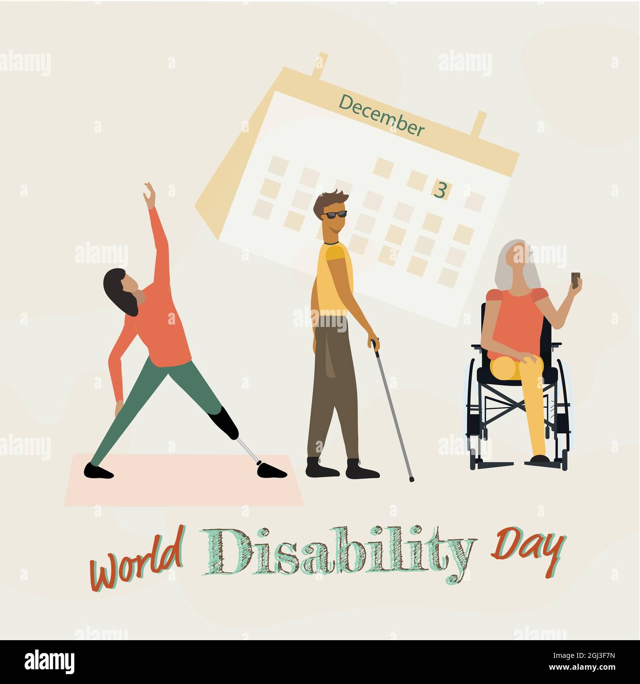 December 3. Calendar sheet and disabled people, International Day of ...