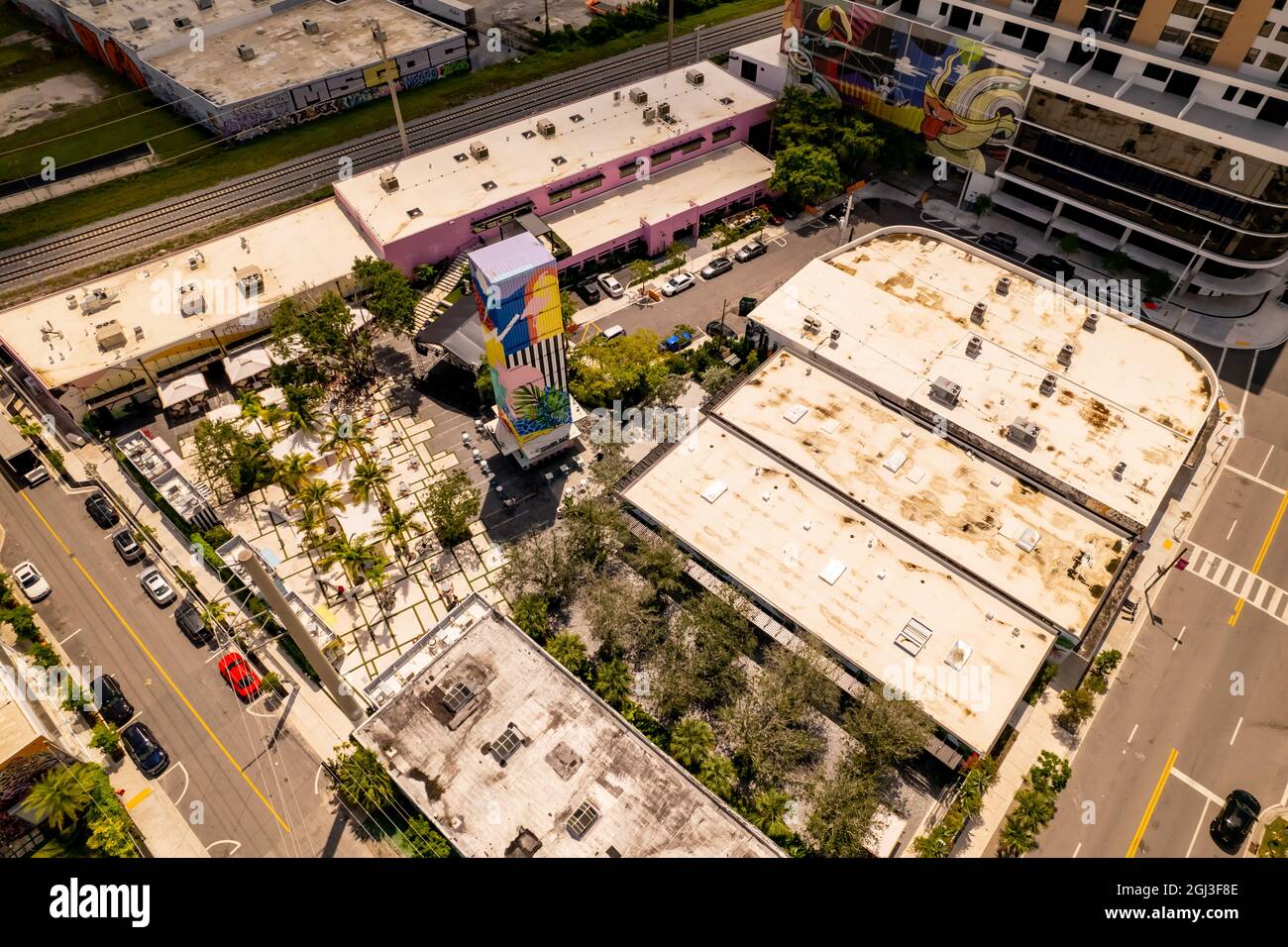 Miami, FL, USA - September 5, 2021: Aerial photo The Oasis Wynwood ...