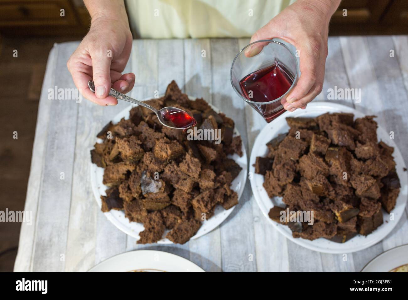 Process making chocolate cherry cake hi-res stock photography and ...