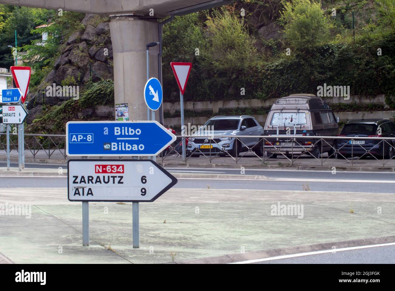 BILBAO, SPAIN - Aug 22, 2021: The road signs in Spain for Spanish ...
