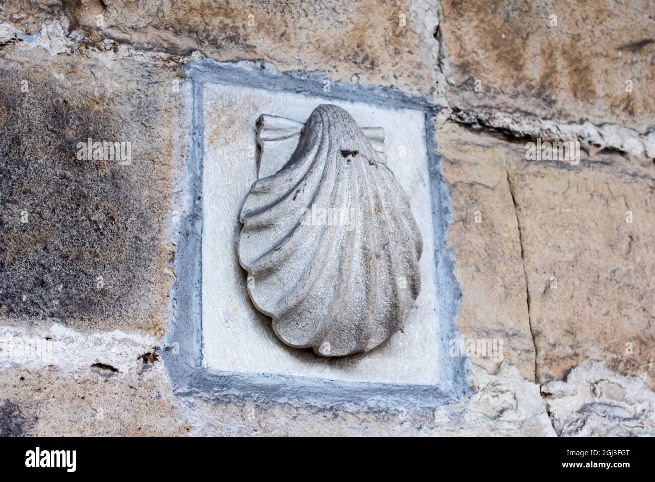 Santiago de Compostela Pilgrimage sign in Spain Stock Photo - Alamy