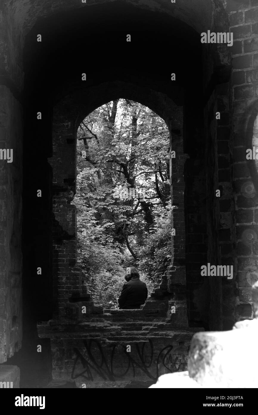 Old green window in Black and White Stock Photos & Images - Alamy