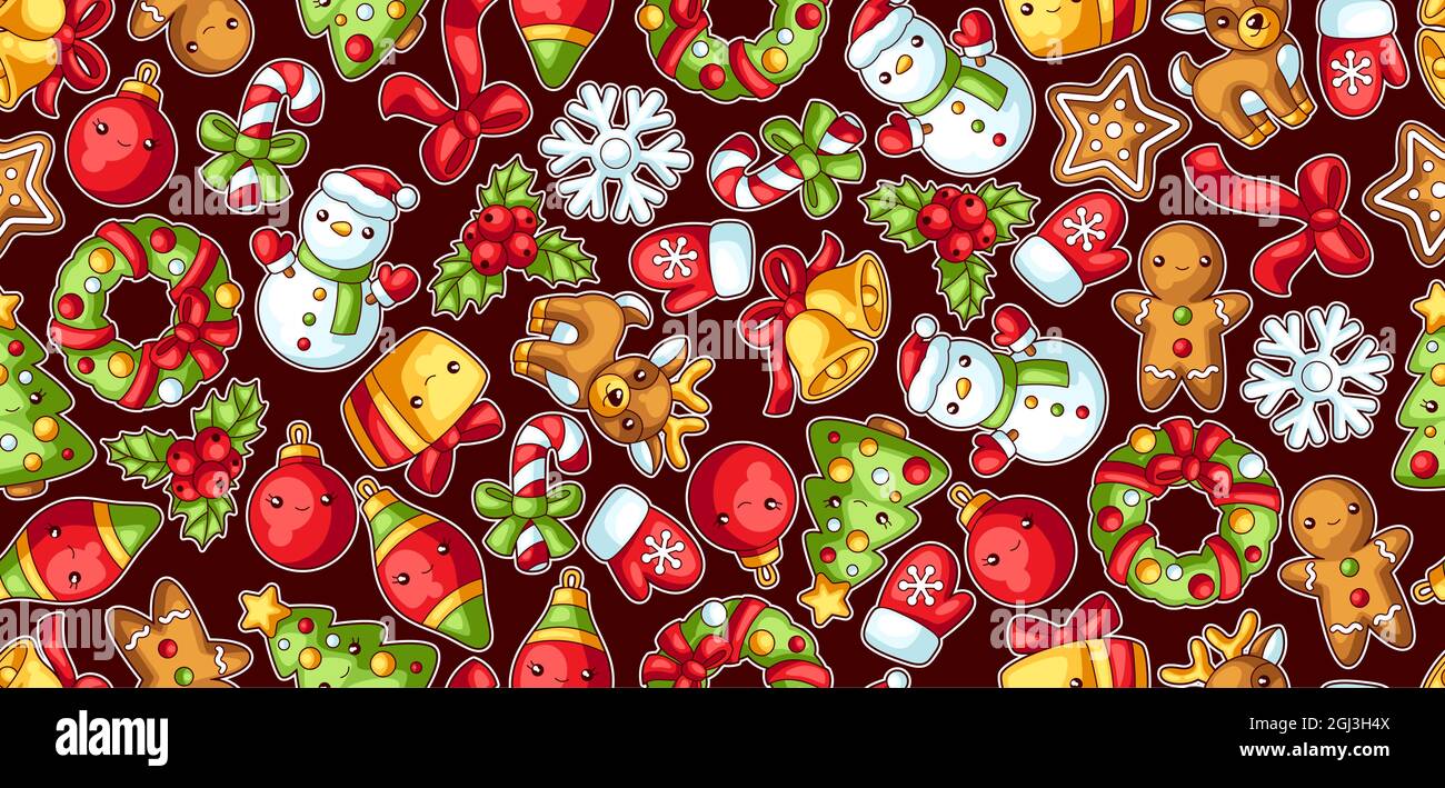 Sweet Merry Christmas seamless pattern. Cute characters and symbols ...