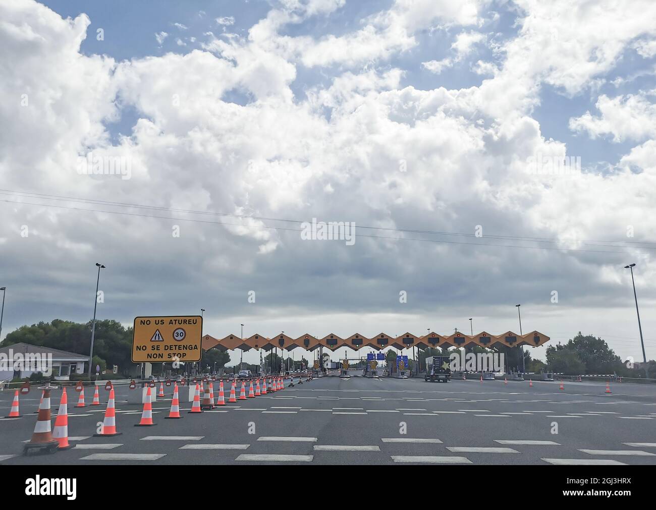 El Vendrell, Tarragona, Spain September 2, 2021:Toll station in AP-7 ...