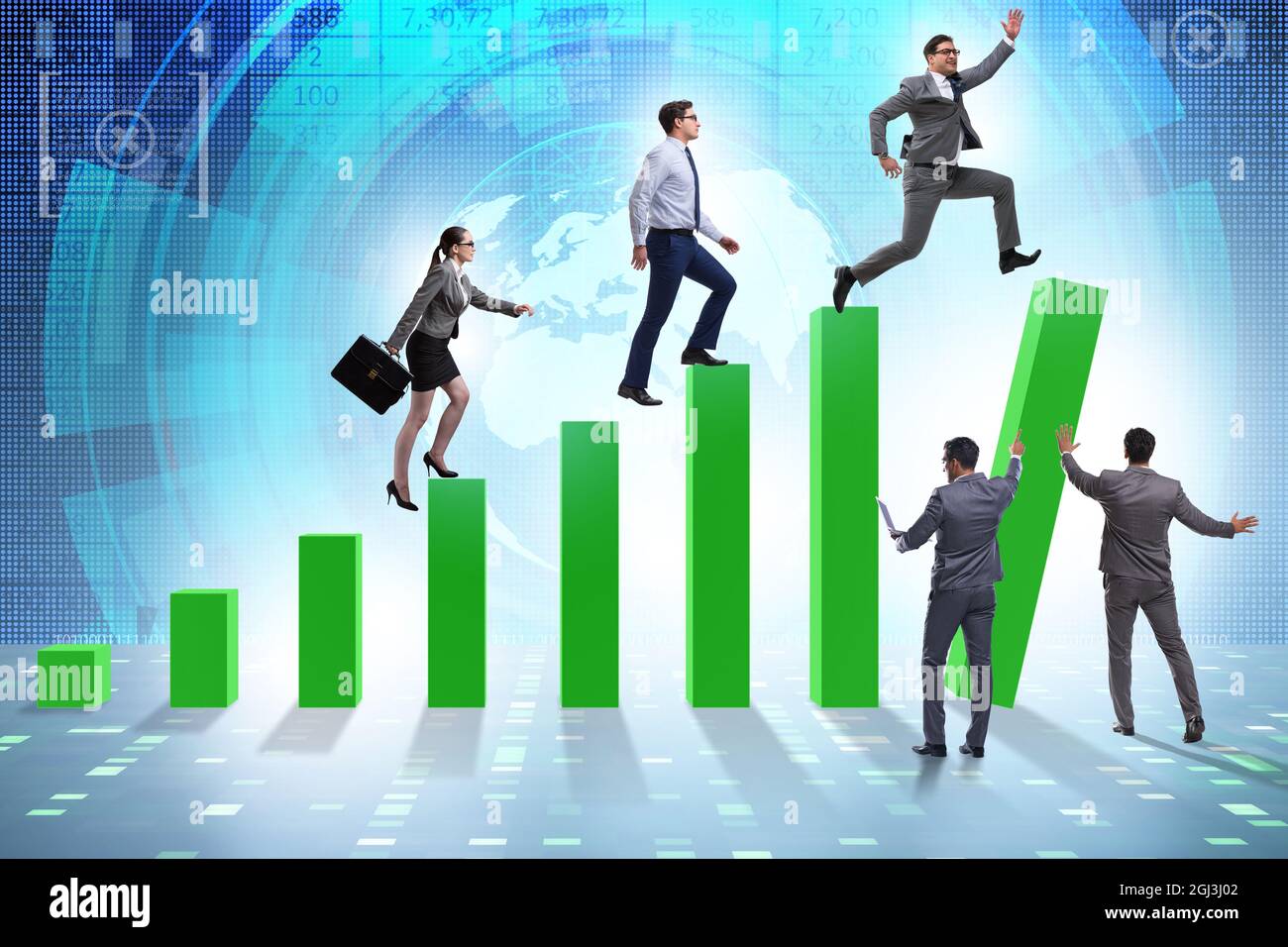 Business people supporting economic growth on the chart Stock Photo - Alamy