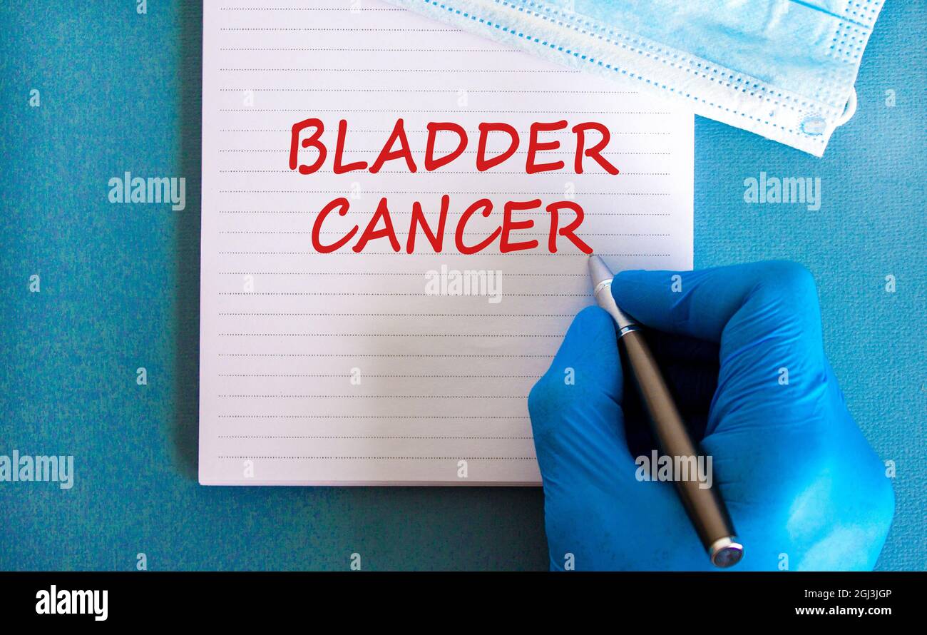 Bladder cancer symbol. White note with words Bladder cancer, beautiful ...