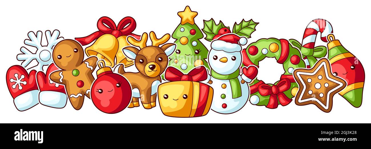 Sweet Merry Christmas greeting card. Cute characters and symbols ...