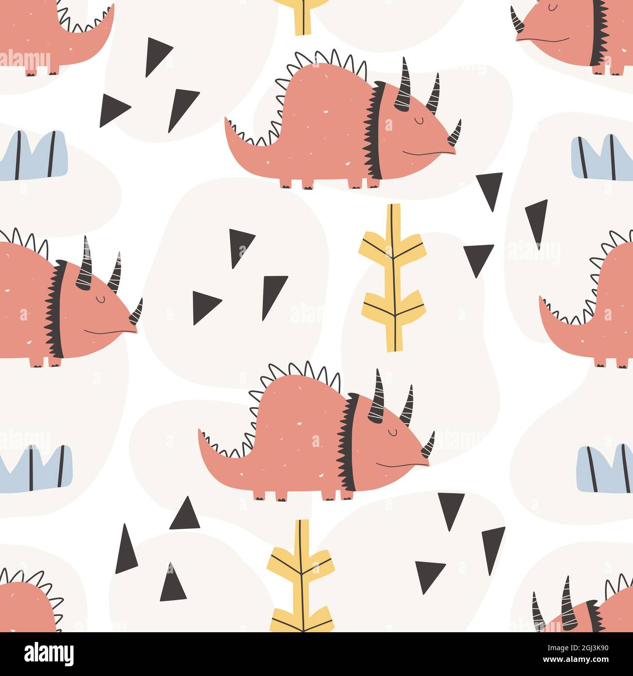 Cute dinosaur pattern - hand drawn childish dinosaur seamless pattern ...