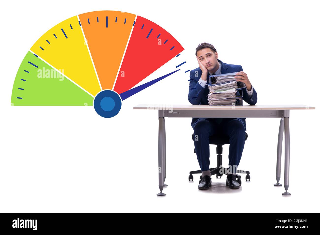 Businessman with the meter measuring his stress level Stock Photo - Alamy