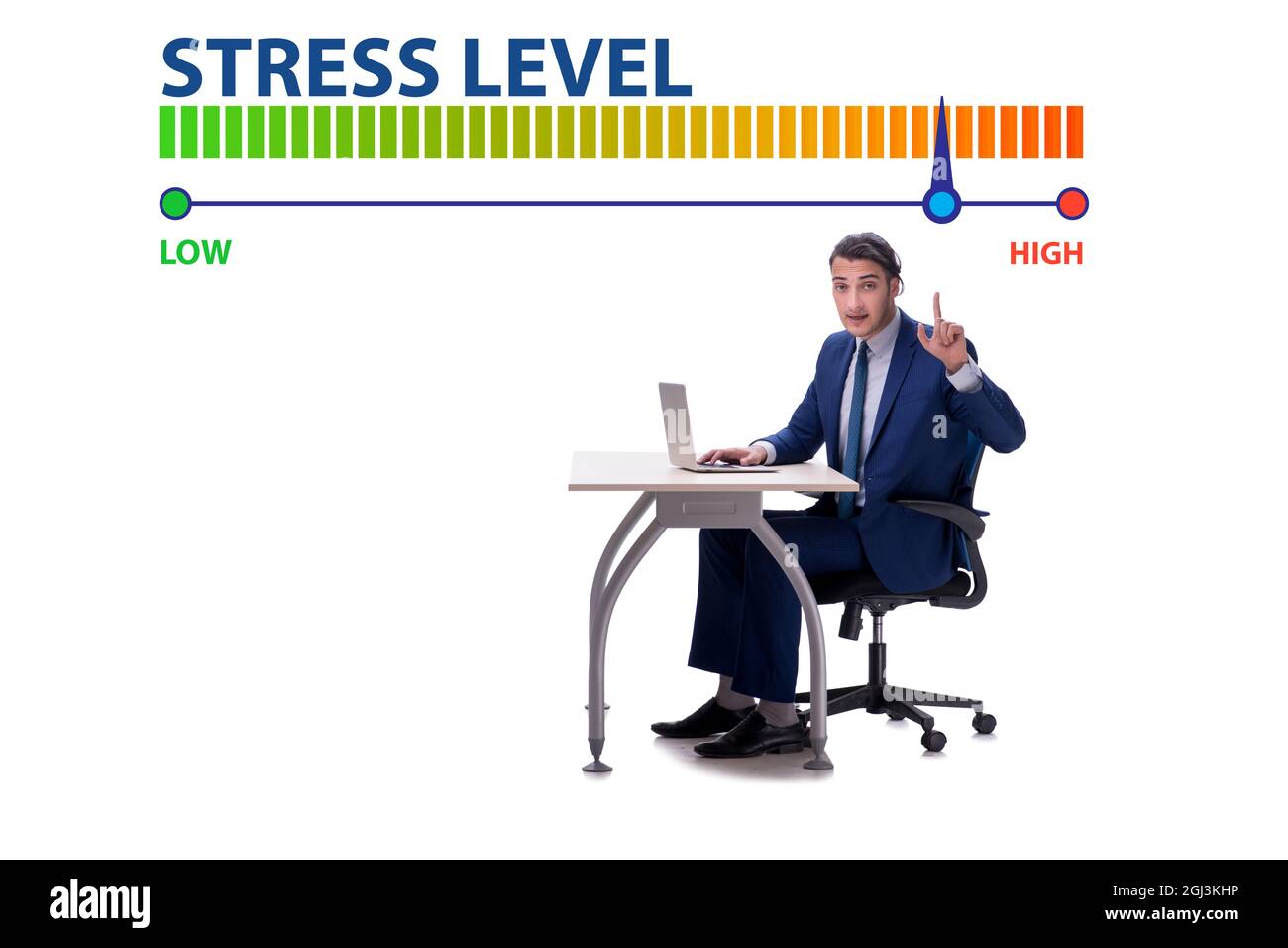 Businessman with the meter measuring his stress level Stock Photo - Alamy