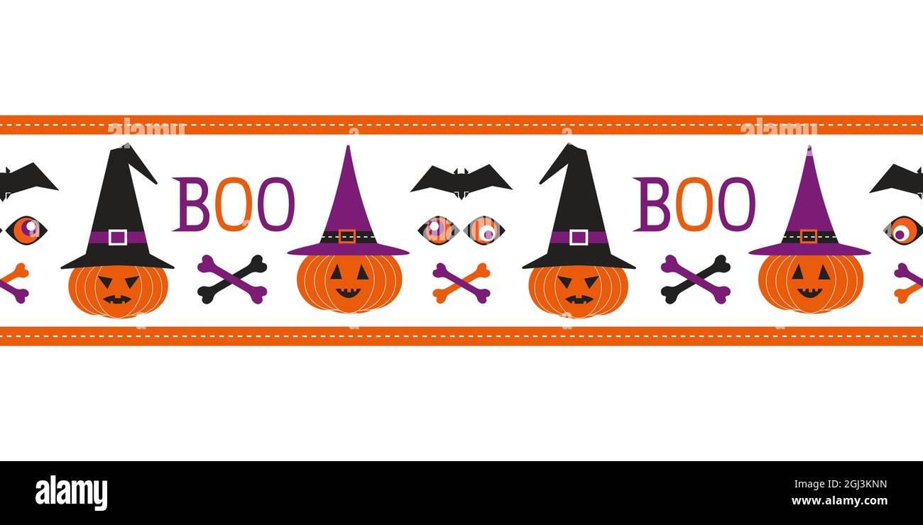 Halloween scary pumpkin seamless vector border Stock Vector Image & Art ...