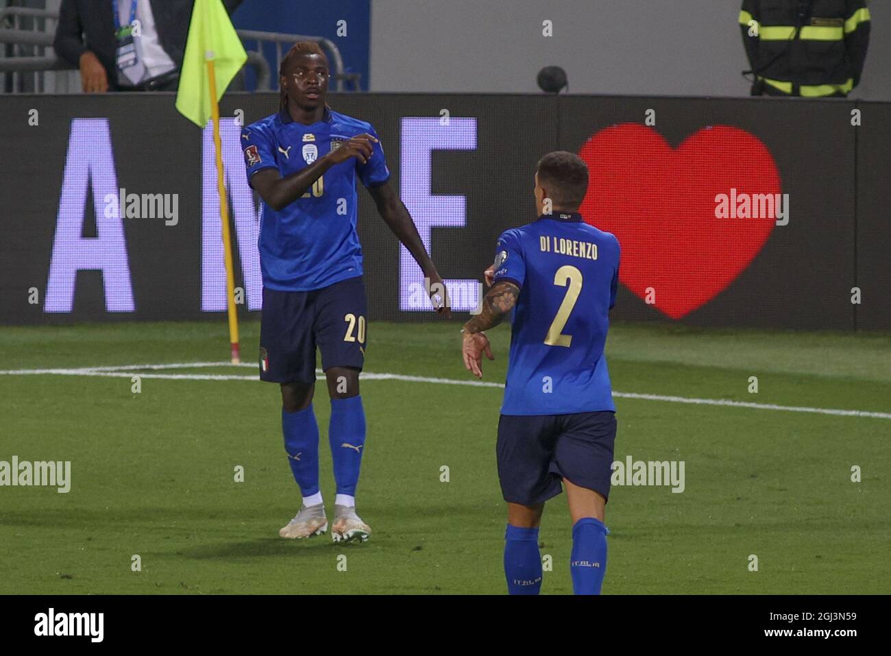 Reggio Emilia, Italy. 08th Sep, 2021. Moise Kean - Italy - celebrates ...