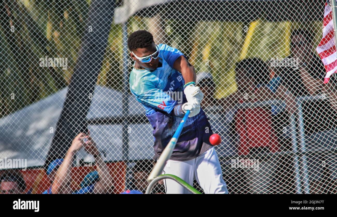 Base ball players hitting balls Stock Photo - Alamy