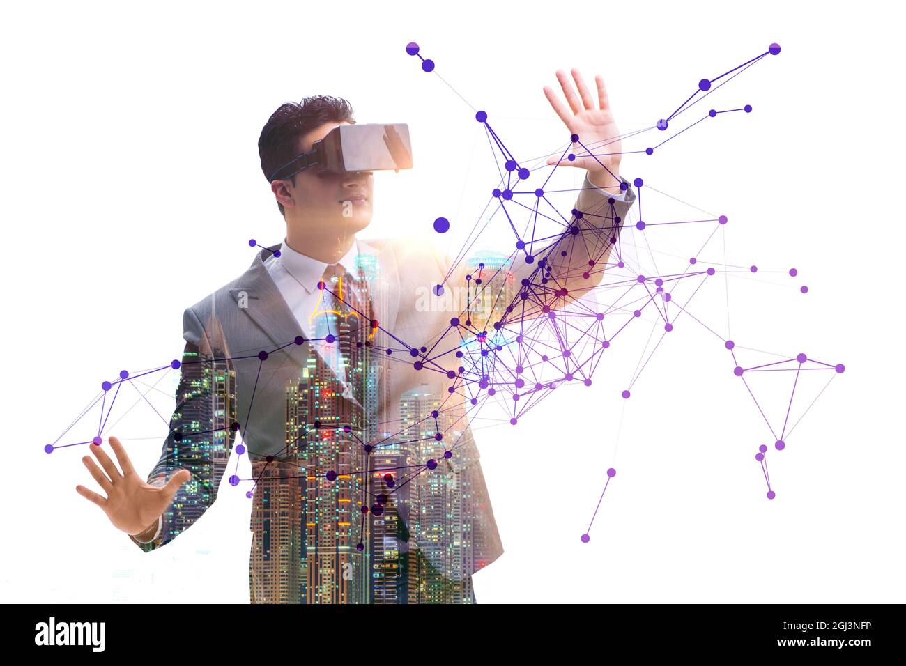 Man in neural network concept with the VR glasses Stock Photo - Alamy