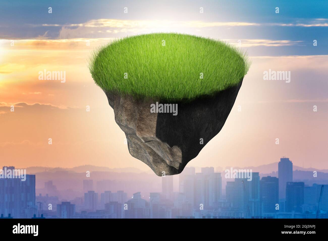 Floating flying island in the ecological concept - 3d rendering Stock ...