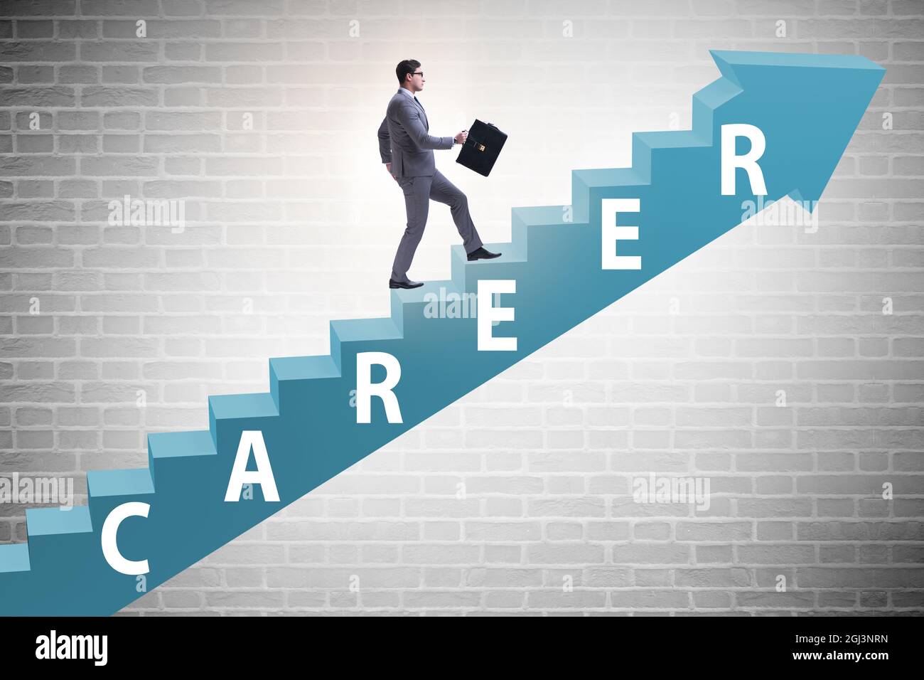 Businessman climbing career ladder in the business concept Stock Photo ...