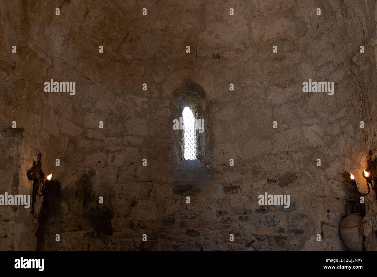 Interior of ancient Albanian church in Kish village of Sheki ...