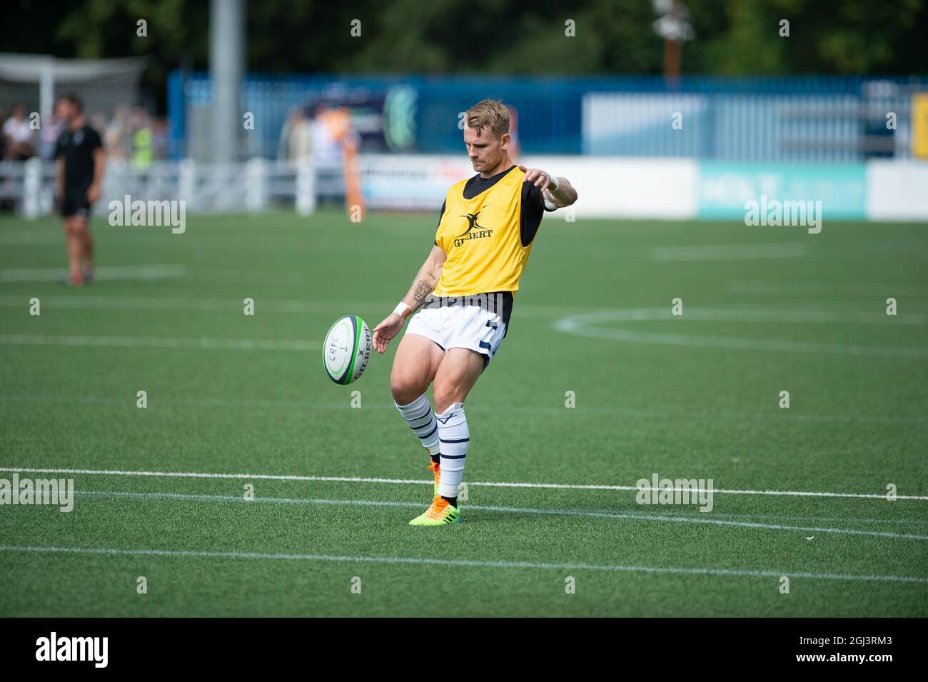 Tony Fenner of Coventry Rugby warms up before the Friendly match ...
