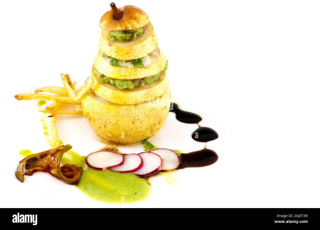 Gourmet Pear desert on a white background Stock Photo - Alamy
