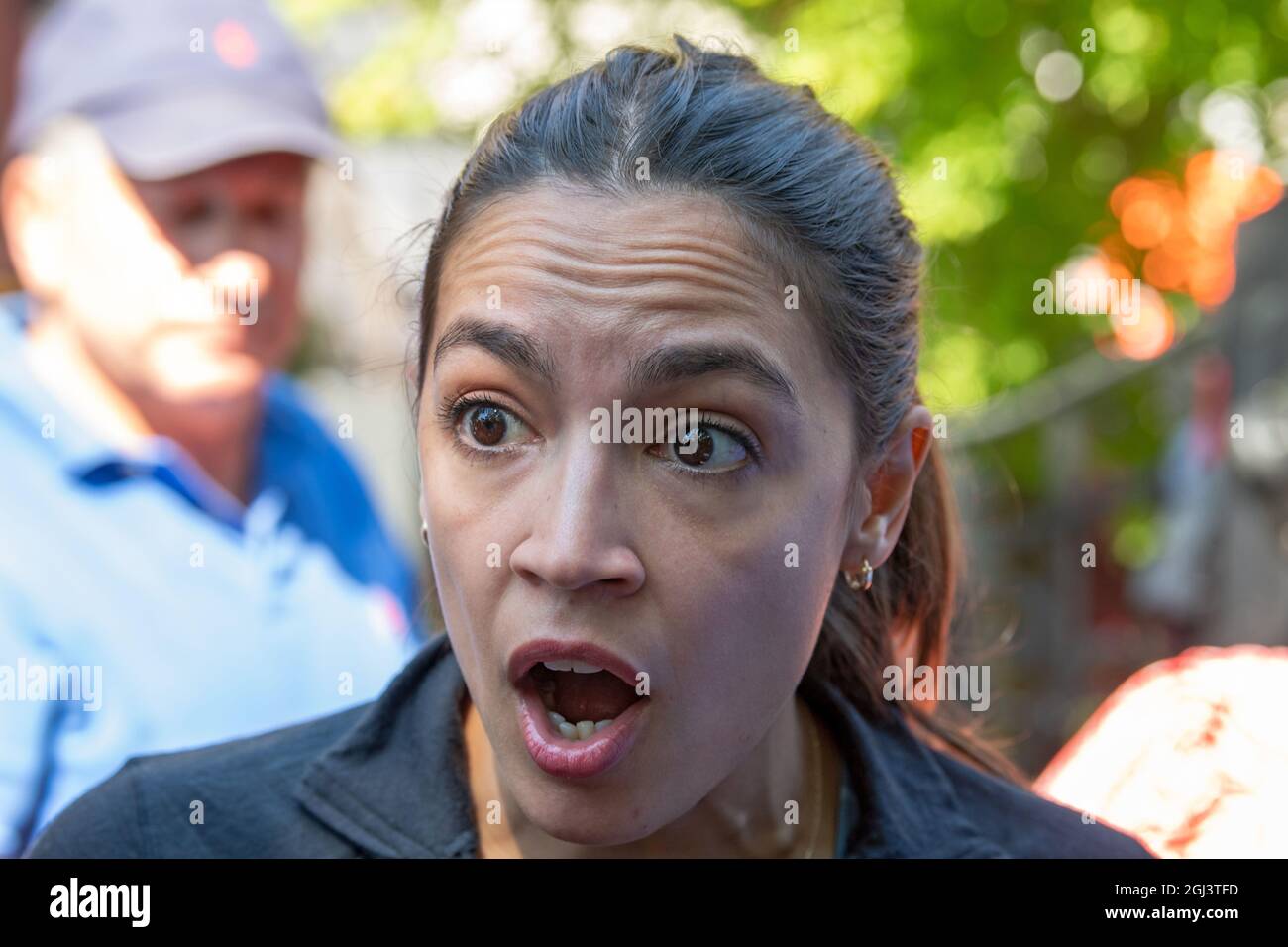 U.S. Representative Alexandria Ocasio-Cortez delivers remarks in the ...