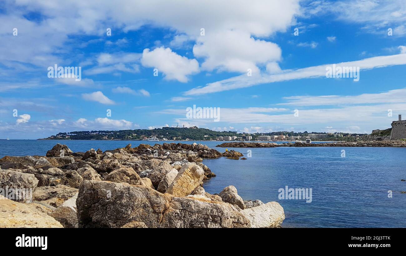 Rocky breakwater at Antibes, France Stock Photo - Alamy