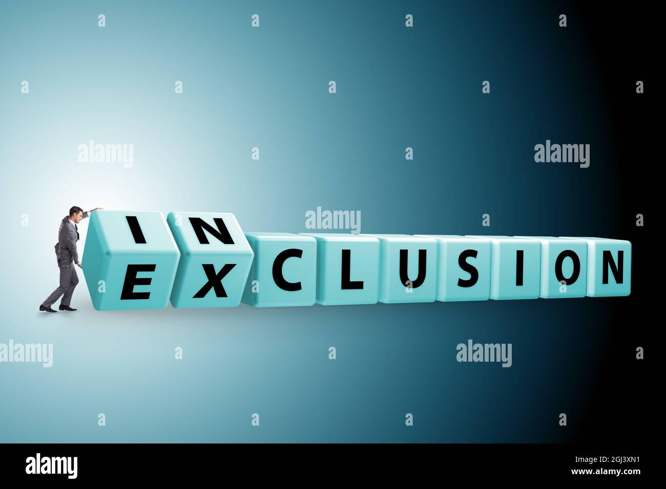Businessman turning cubes in the inclusion and exclusion concept Stock ...