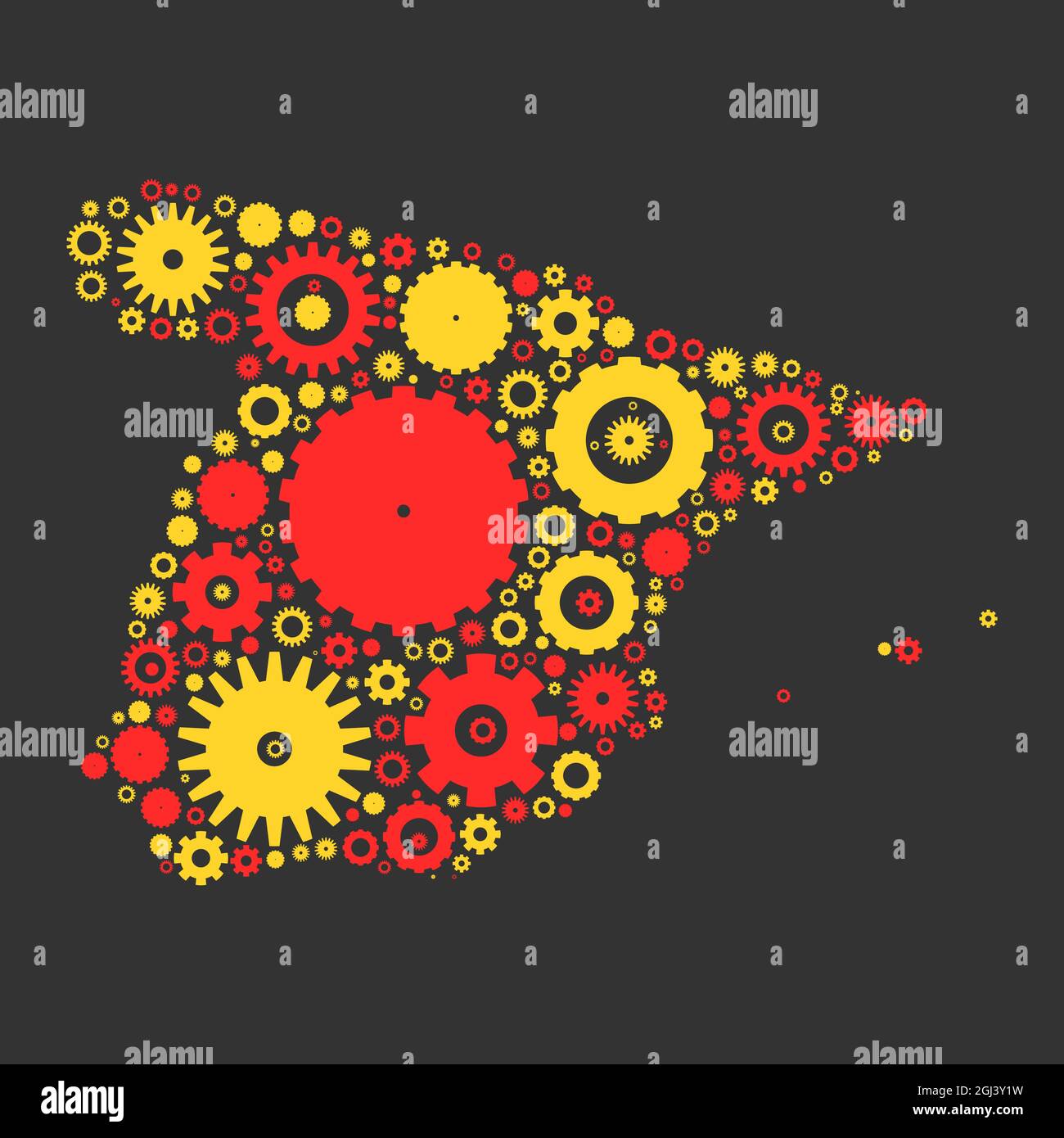 Spain map silhouette mosaic of cogs and gears. Illustration in national ...