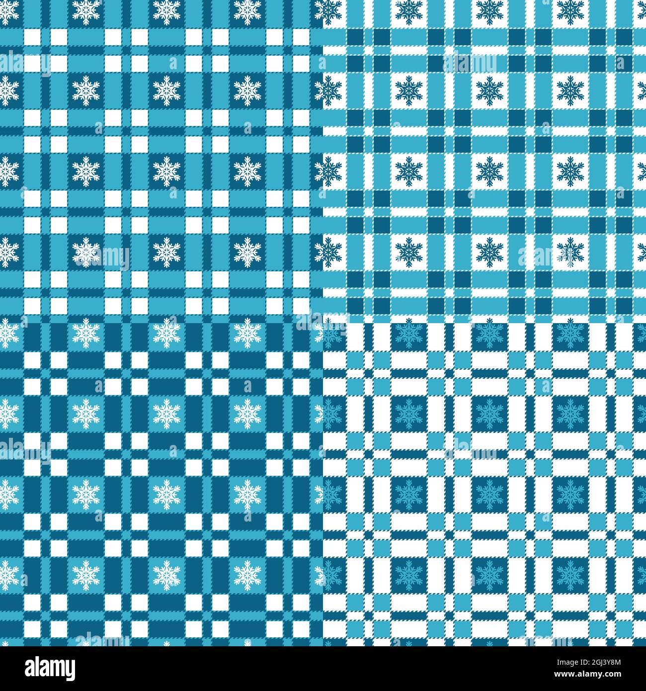 Set of winter seamless patterns with tartan and snowflakes. Vector ...