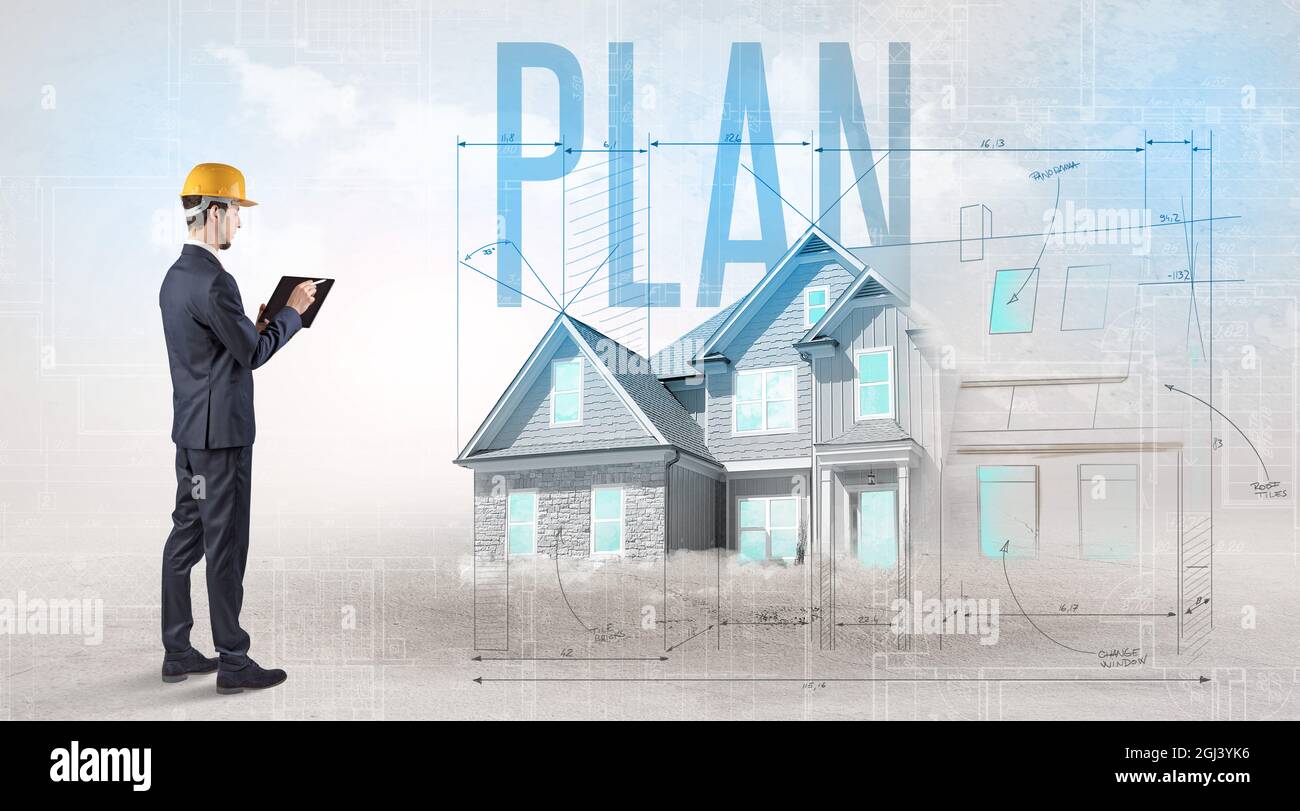 Young engineer holding blueprint concept Stock Photo - Alamy