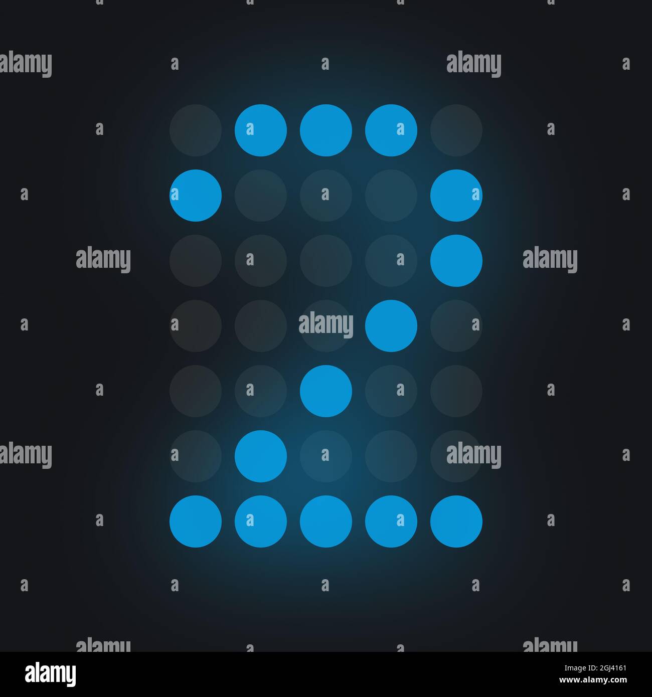 Electronic number digital display: digital number TWO in blue on black ...