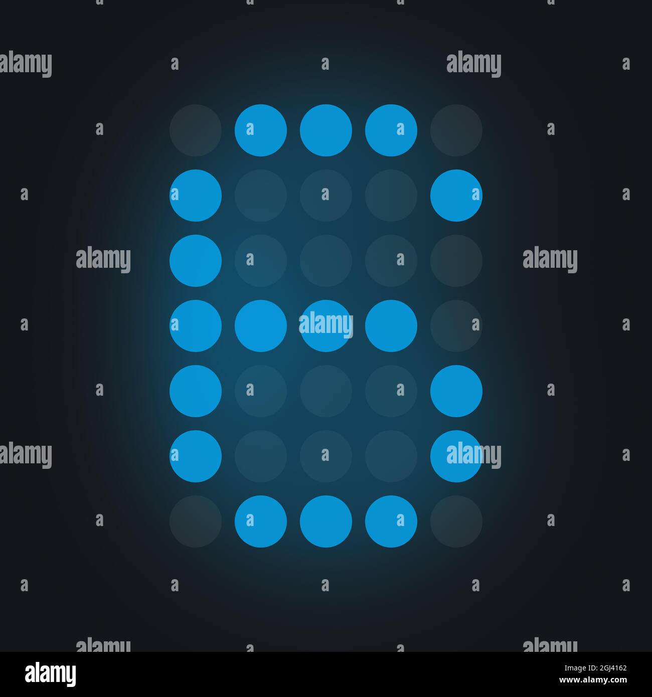 Electronic number digital display: digital number SIX in blue on black ...