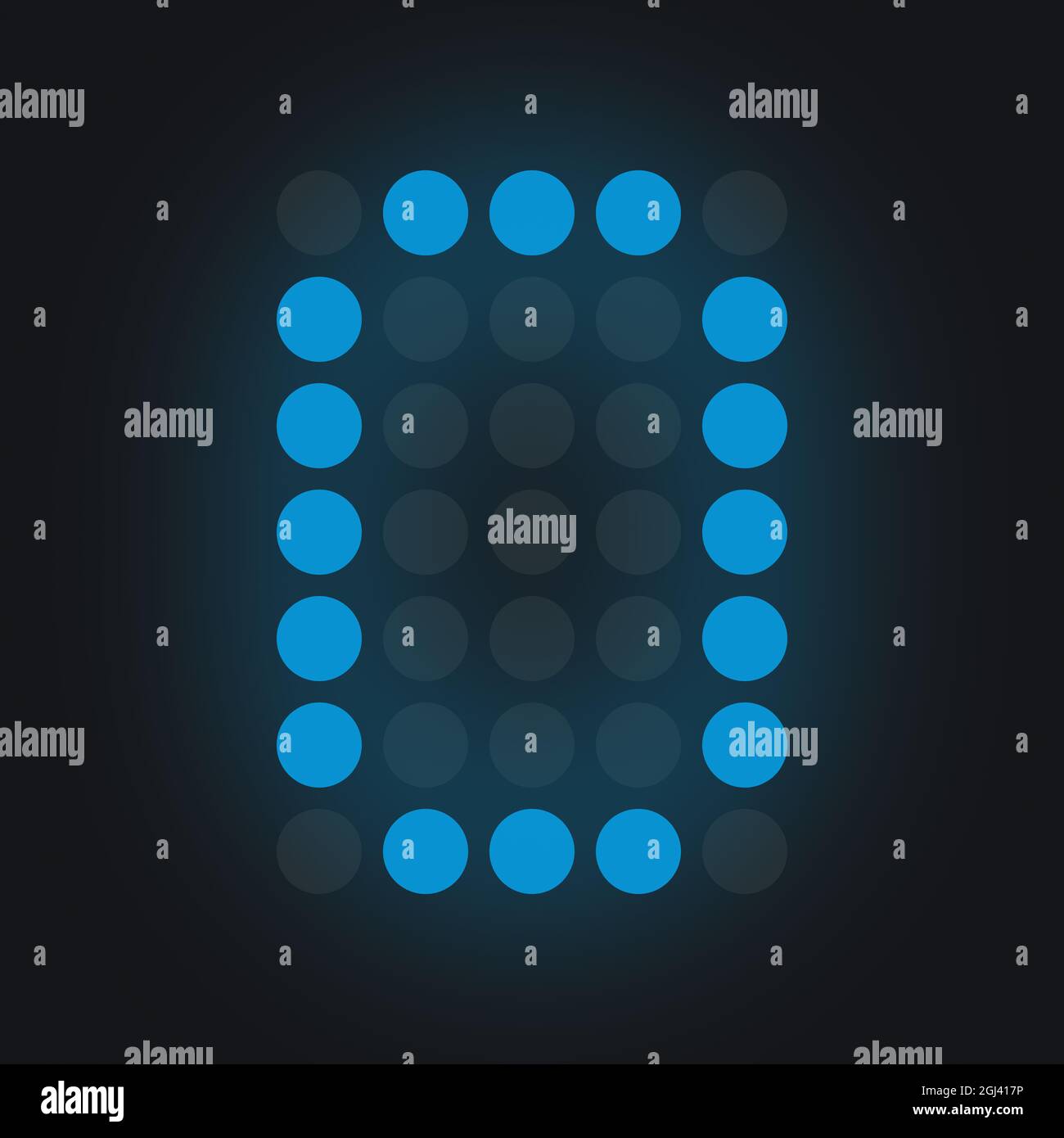 Electronic number digital display: digital number ZERO in blue on black ...