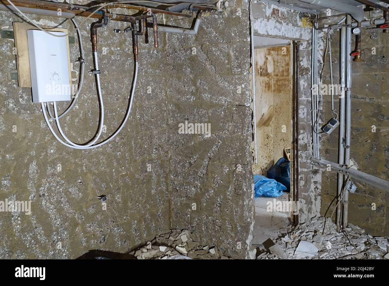 Demolition work in the basement of a residential building after the ...
