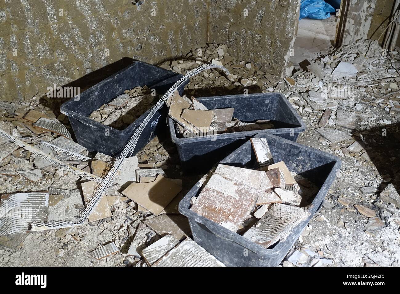 Demolition work in the basement of a residential building after the ...