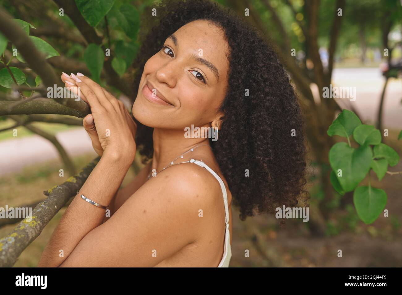 Fashion close up portrait of sensual attractive young naturally ...