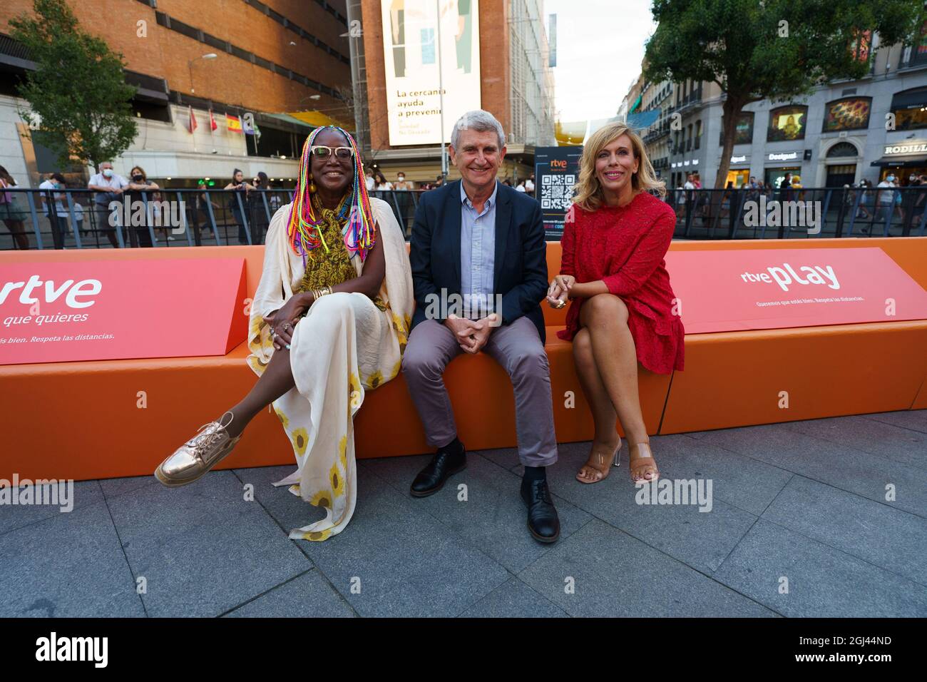 Jose Manuel Perez president of RTVE, singer Lucrecia Pérez Sáez and ...