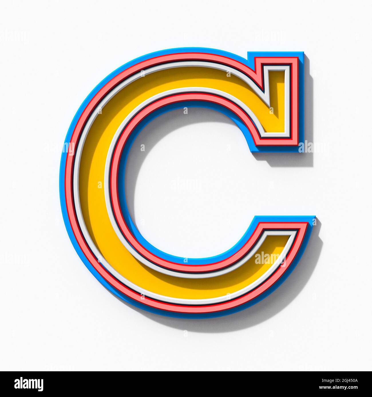 Slab serif colorful outlined font with shadows Letter C 3D rendering ...